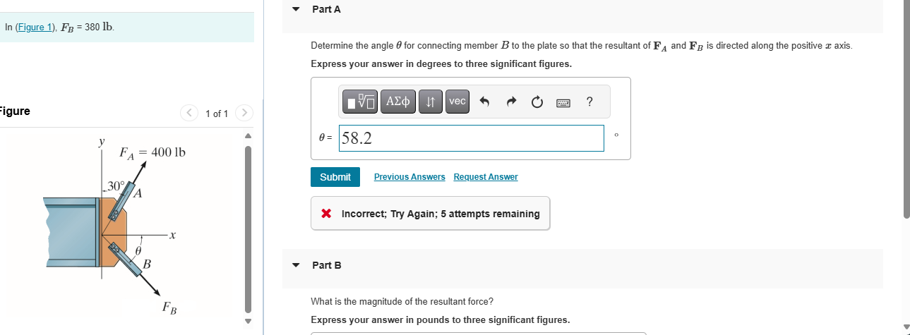 Solved Part Aln (Figure 1), FB=380lb.Determine the angle | Chegg.com
