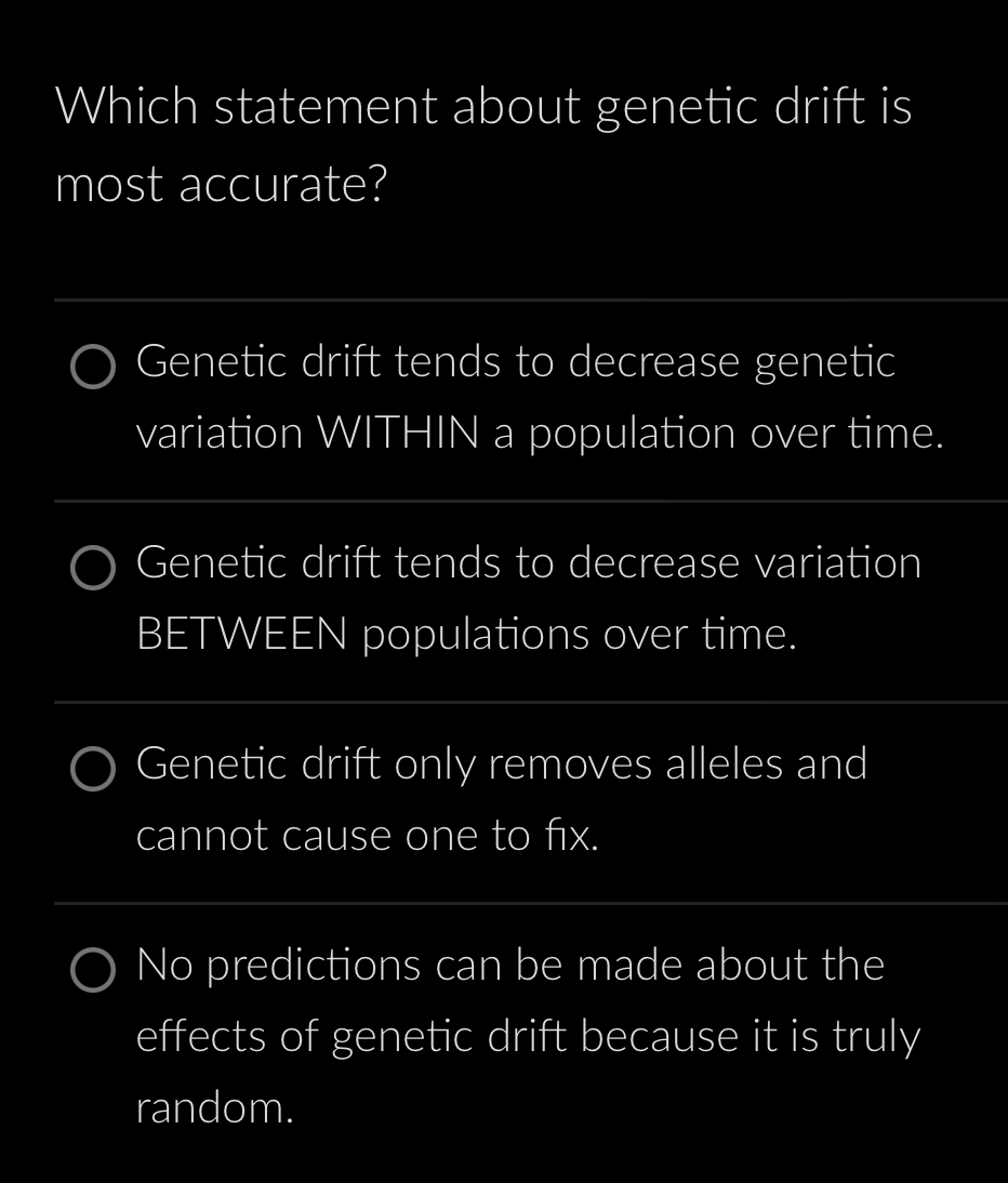 Solved Which statement about genetic drift is most | Chegg.com