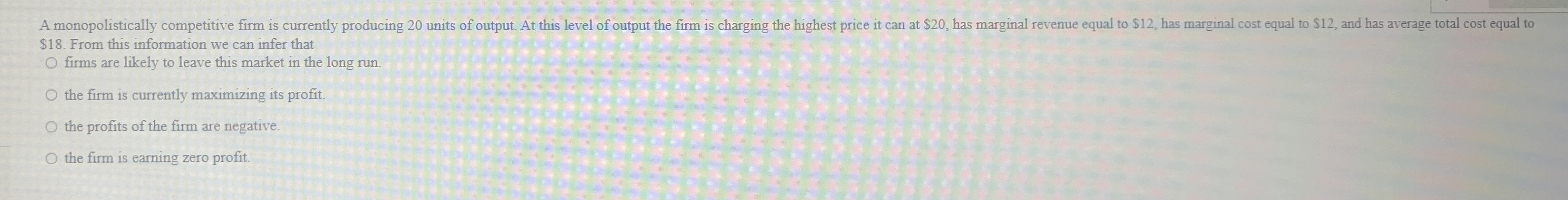 Solved $18. ﻿From this information we can infer thatfirms | Chegg.com
