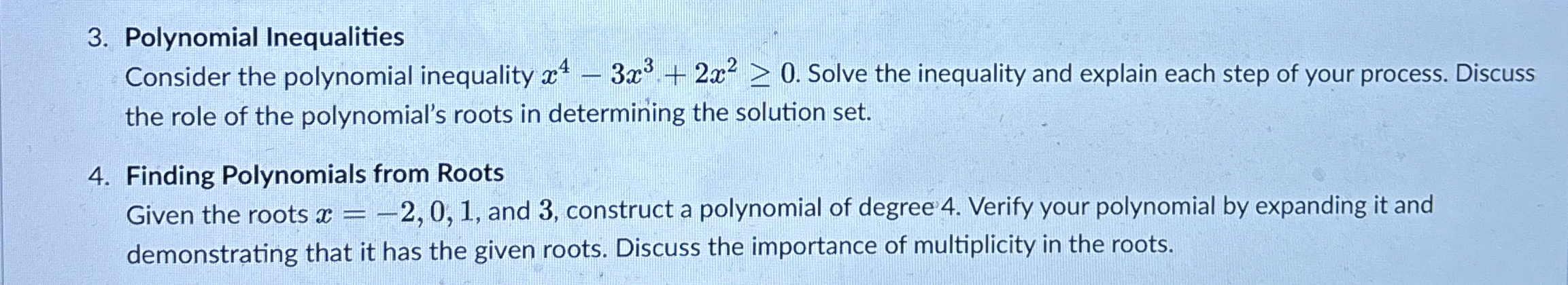 Polynomial InequalitiesConsider the polynomial | Chegg.com