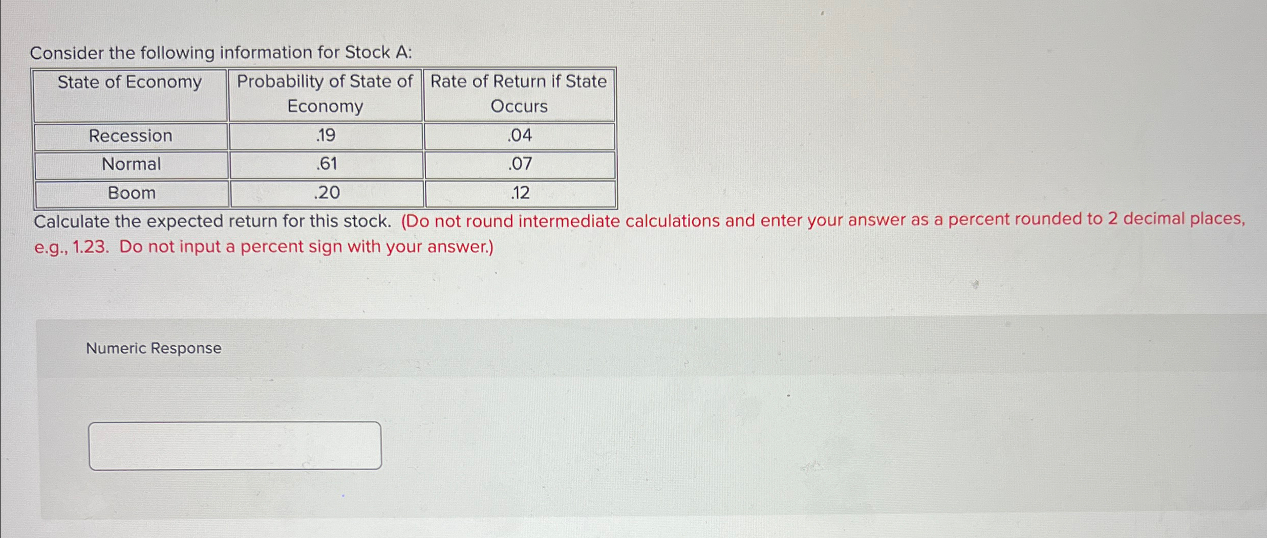 Solved Consider the following information for Stock | Chegg.com