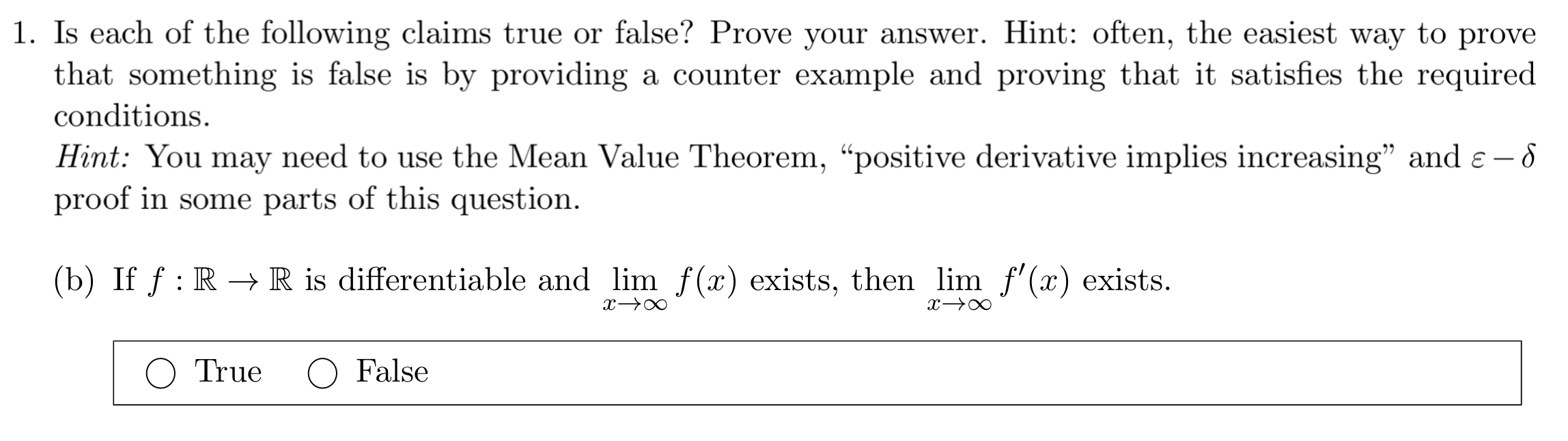 Solved Is each of the following claims true or false? Prove | Chegg.com