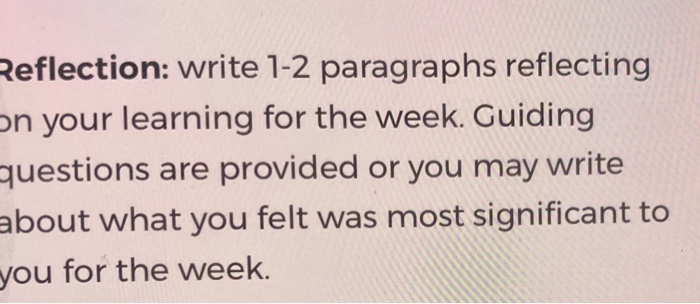 Solved Reflection: write 1-2 paragraphs reflecting on your | Chegg.com