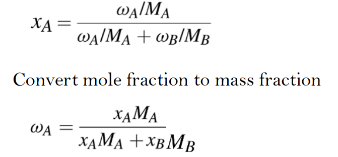 Solved xA=ωAMAωAMA+ωBMBConvert THE ABOVE mole fraction to | Chegg.com
