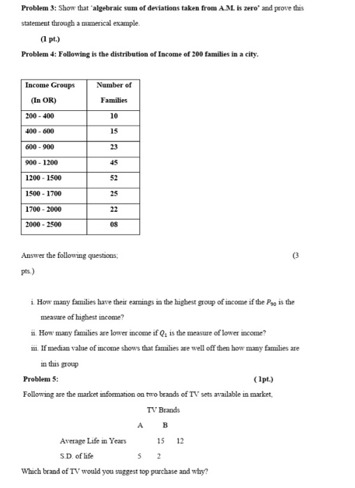 Solved Problem 3: Show that 'algebraic sum of deviations | Chegg.com