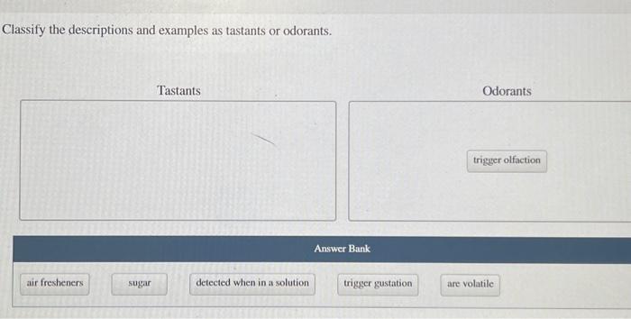 Solved Classify the descriptions and examples as tastants or | Chegg.com