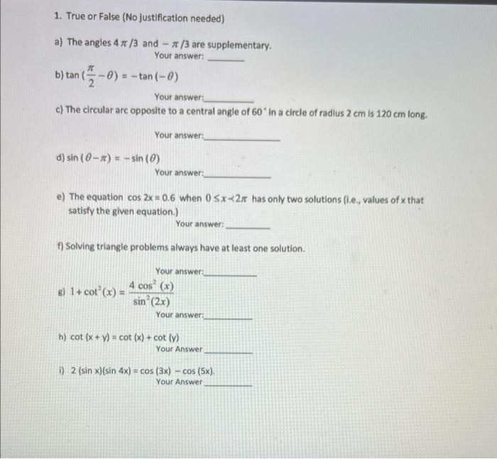 Solved a) The angles 4π/3 and −π/3 are supplementary. Your | Chegg.com
