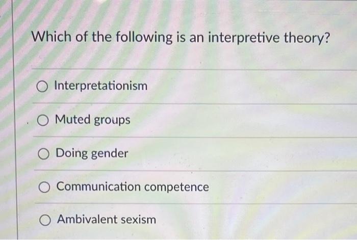 Which of the following is an interpretive theory? | Chegg.com
