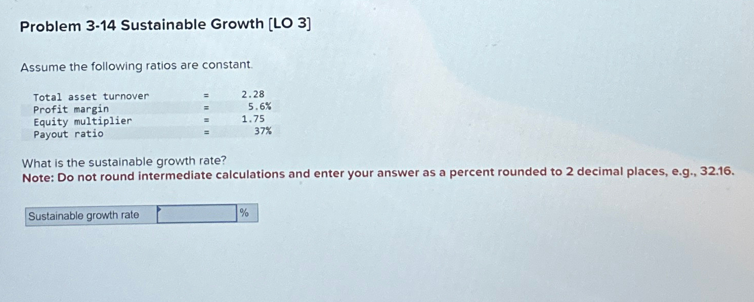 Solved Problem 3-14 ﻿Sustainable Growth [LO 3]Assume the | Chegg.com