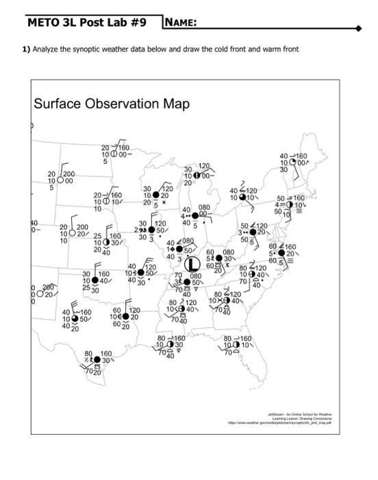 1) Analyze the synoptic weather data below and draw | Chegg.com