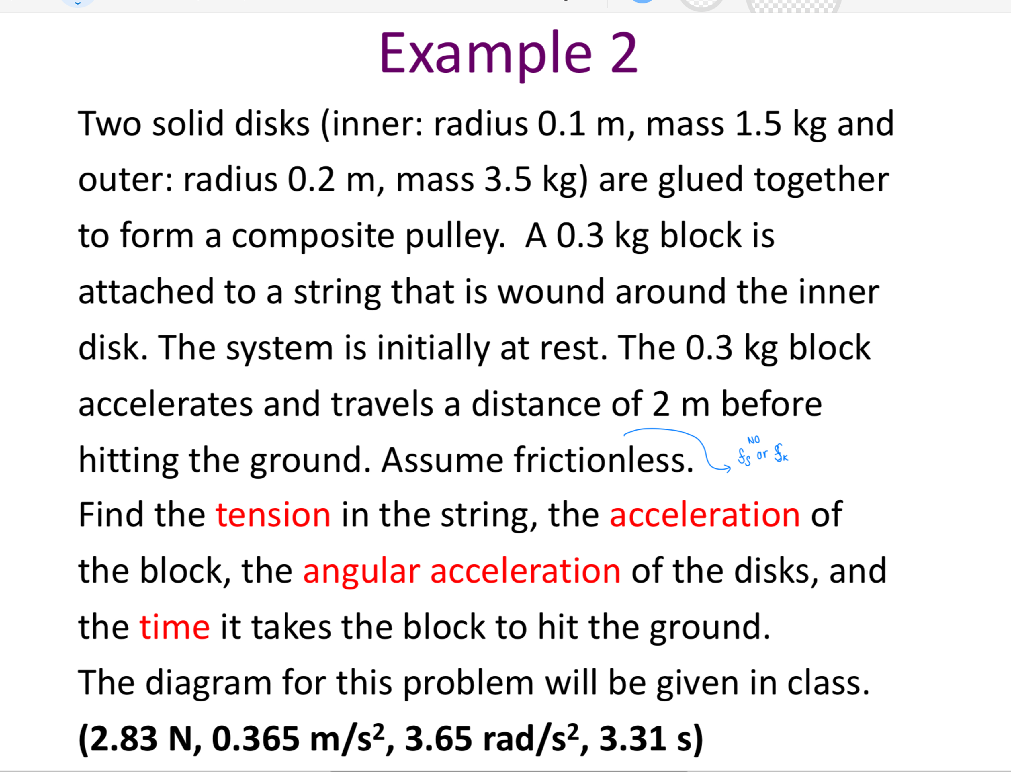 Solved Example 2Two solid disks (inner: radius 0.1m, ﻿mass | Chegg.com