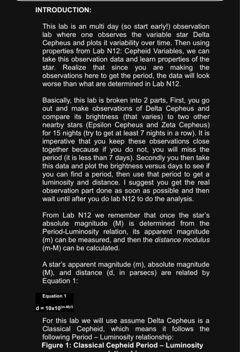 Solved PROCEDURE I: Measuring the period of Delta Cepheus 1. | Chegg.com