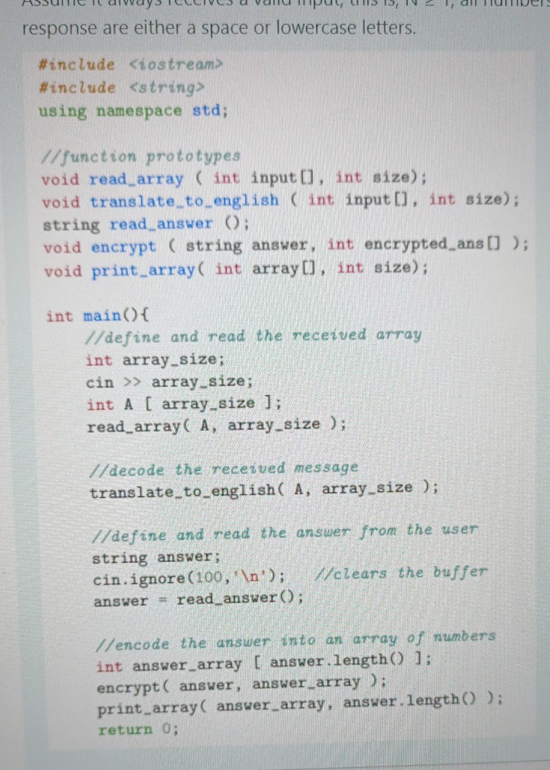 response are either a space or lowercase letters. | Chegg.com