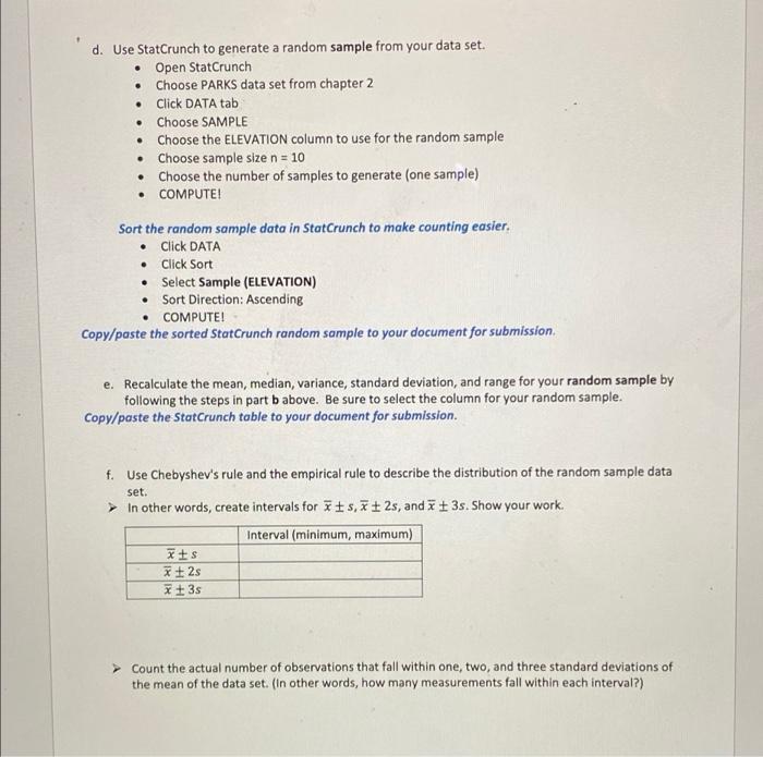 Description: Utilizing StatCrunch, access the PARKS | Chegg.com