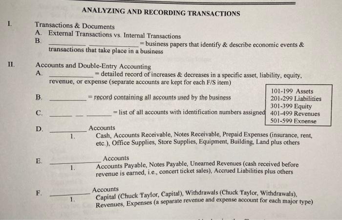 Transactions \& Documents A. External Transactions | Chegg.com