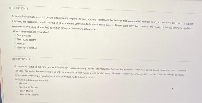 Solved A researcher wants to examine gender differences in | Chegg.com