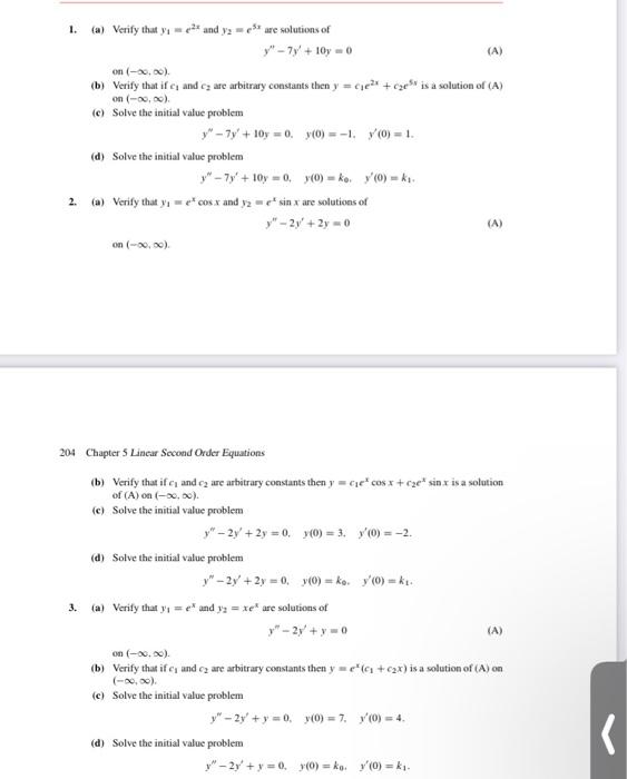 Solved A Verify That Y1 E2x And Y2 E5x Are Solutions Of