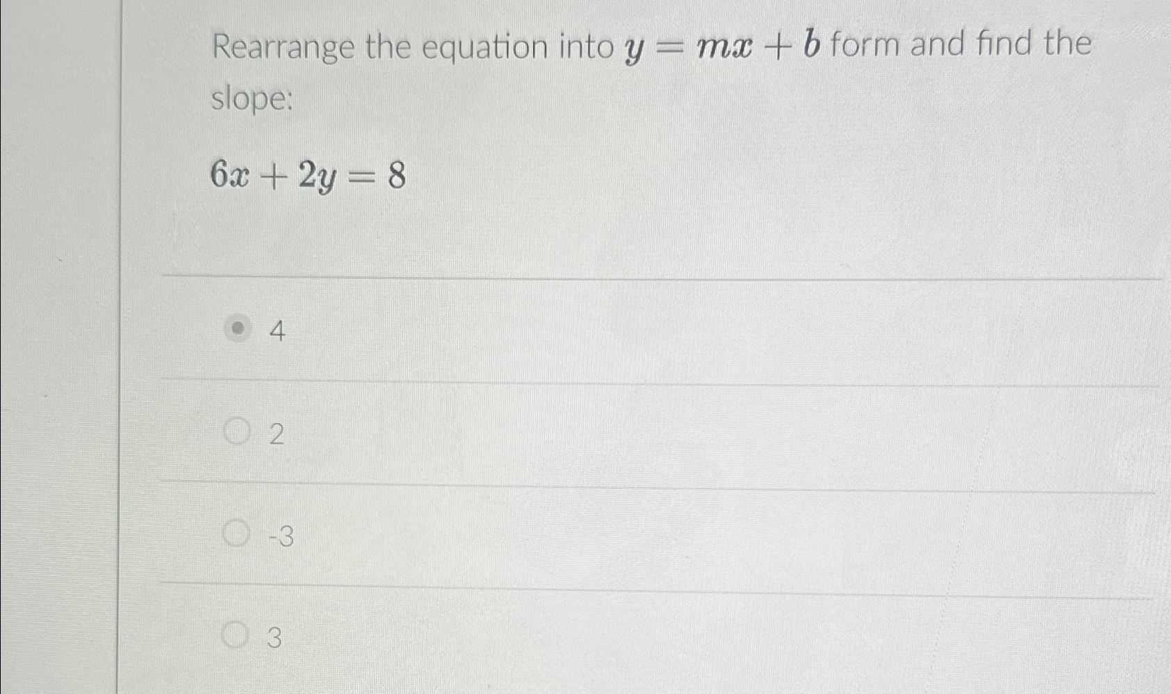 Solved Rearrange the equation into y=mx+b ﻿form and find the | Chegg.com