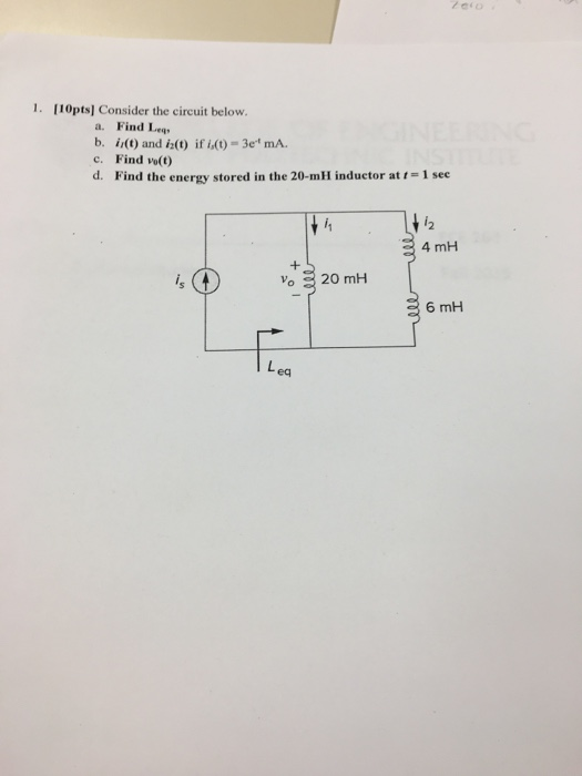 Solved Zein 1. [10pts] Consider the circuit below. a. Find | Chegg.com