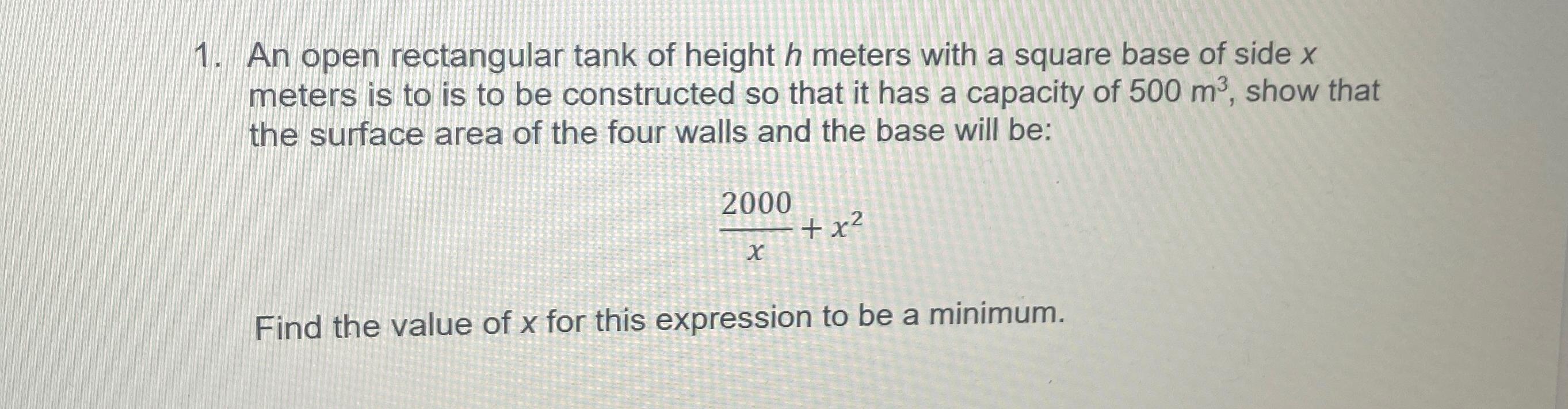Solved An open rectangular tank of height h ﻿meters with a | Chegg.com