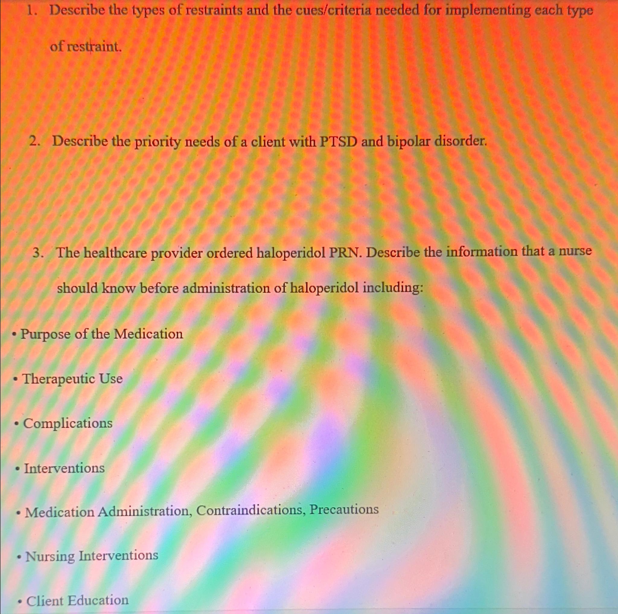 Solved Describe the types of restraints and the | Chegg.com