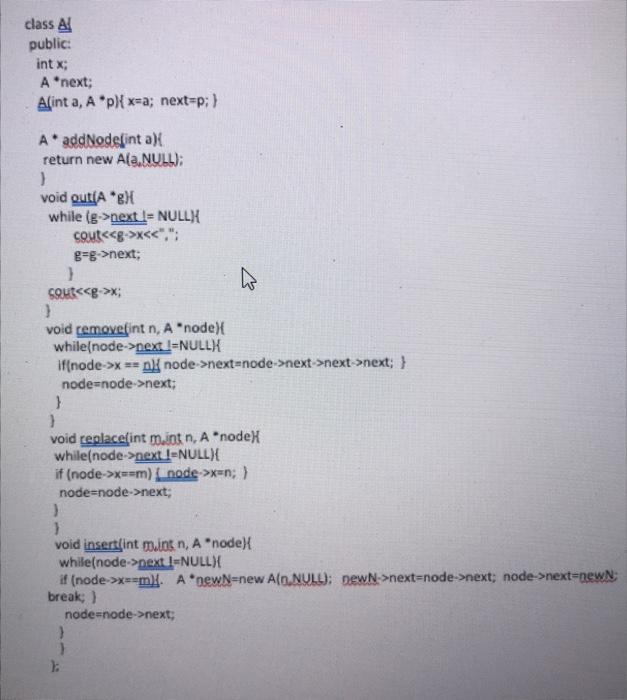 Solved int main() A∗h=new A(1, NULL); A * t=h; for (int | Chegg.com