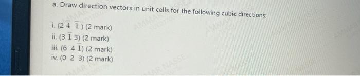 Solved a. Draw direction vectors in unit cells for the | Chegg.com