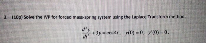 Solved 3. (10p) Solve the IVP for forced mass-spring system | Chegg.com
