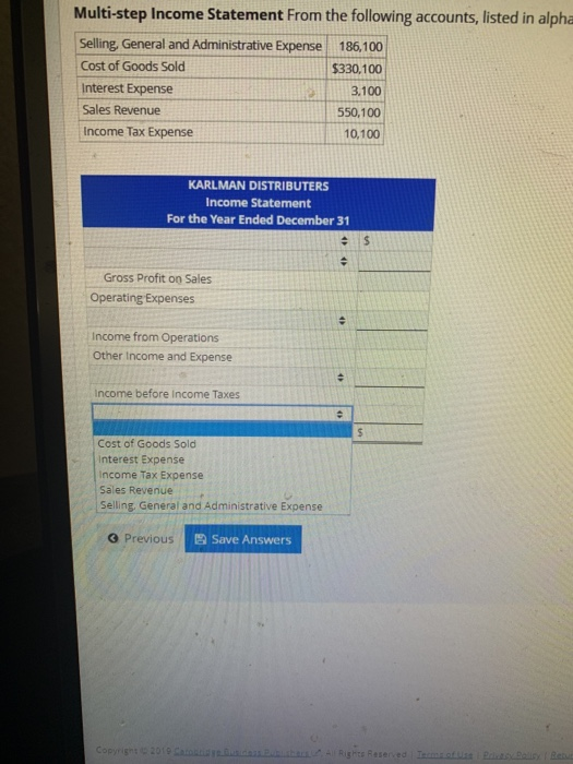 Solved Multi-step Income Statement From the following | Chegg.com