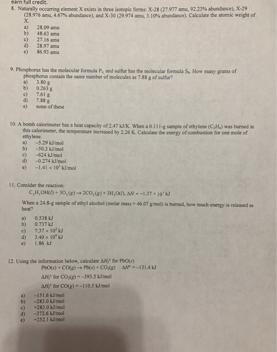 Solved earn full credit. 8. Naturally occurring element X | Chegg.com