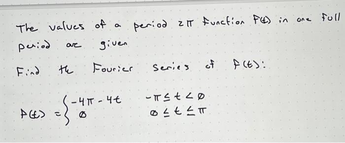 Solved The values of a period 2pi function f(t) in one full | Chegg.com