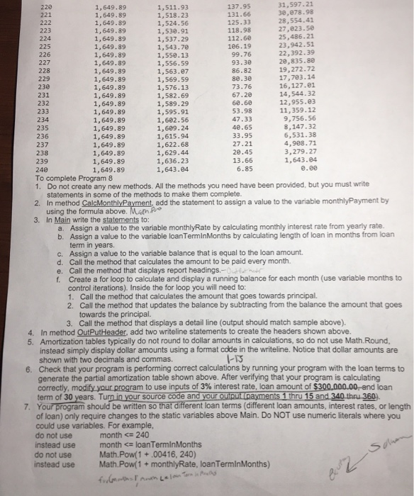 Solved Program 8 An amortization schedule is a table or | Chegg.com