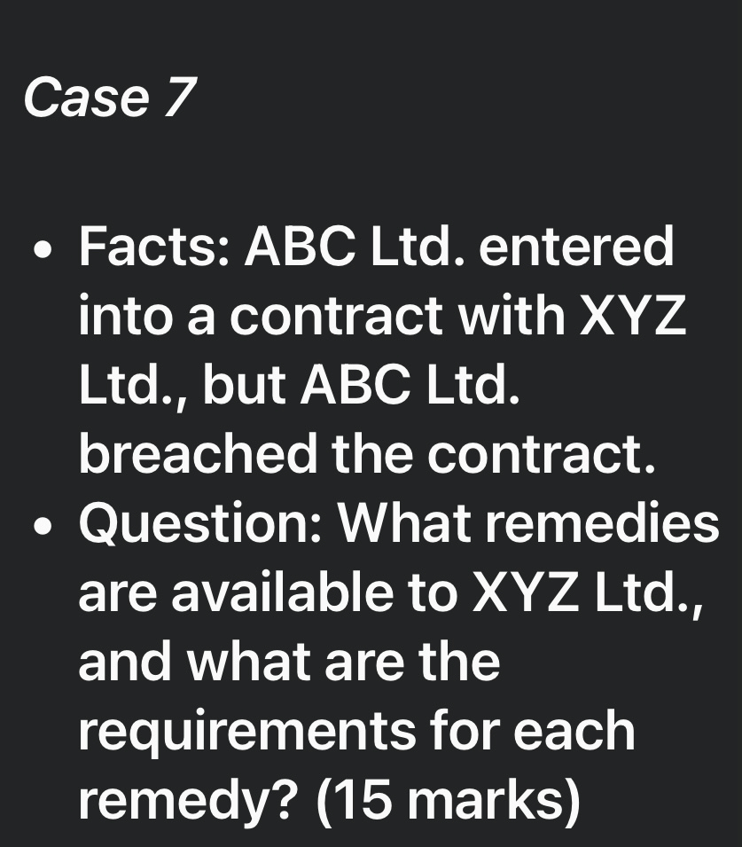 Case 7Facts: ABC Ltd. ﻿entered into a contract with | Chegg.com