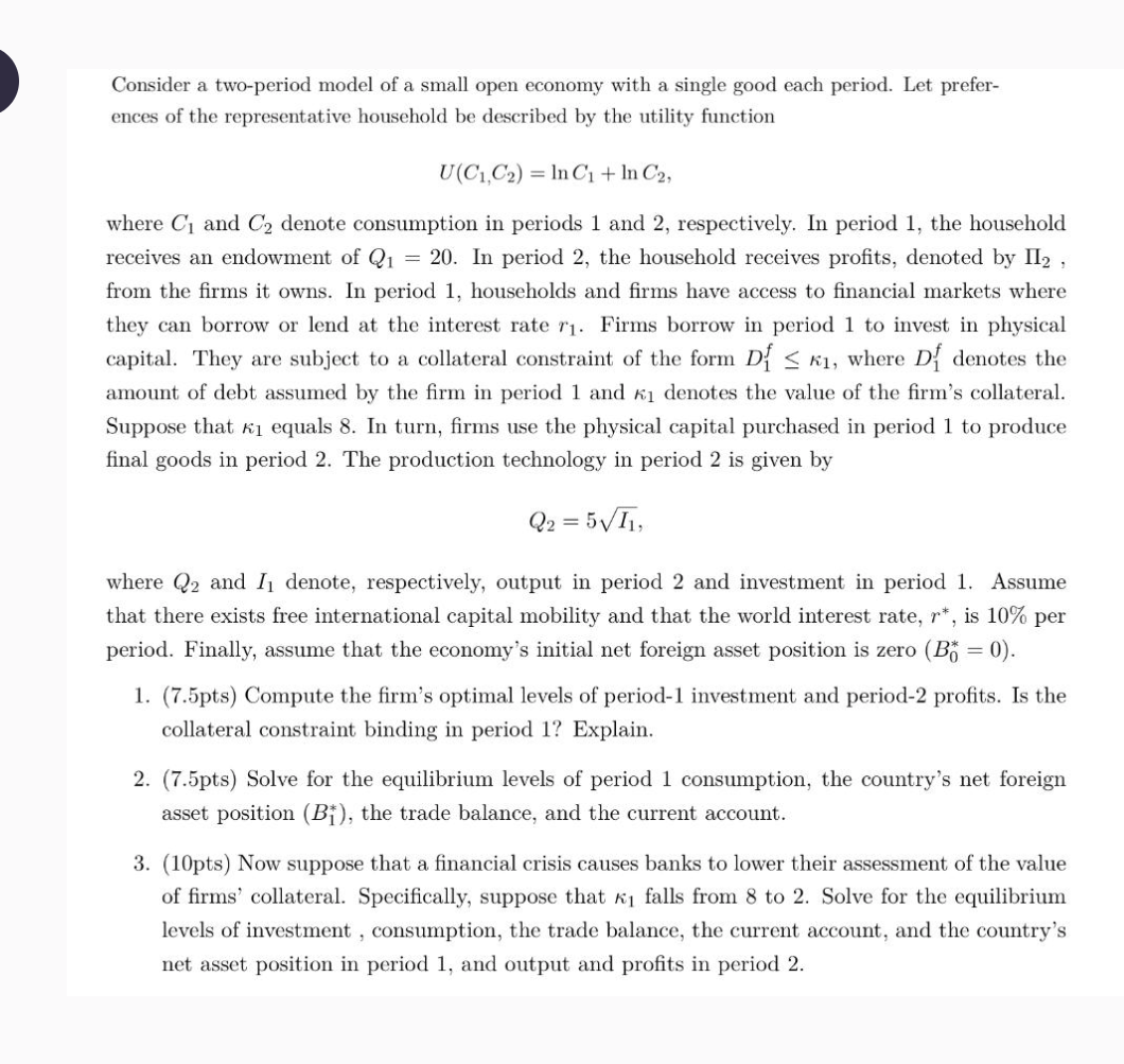 Solved Consider a two-period model of a small open economy | Chegg.com