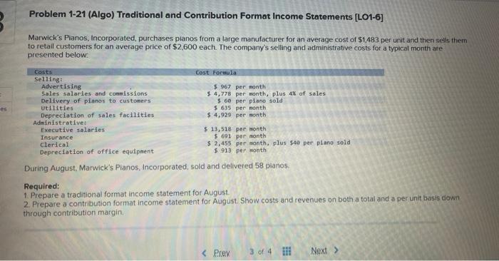 Solved Problem 1-21 (Algo) Traditional and Contribution | Chegg.com