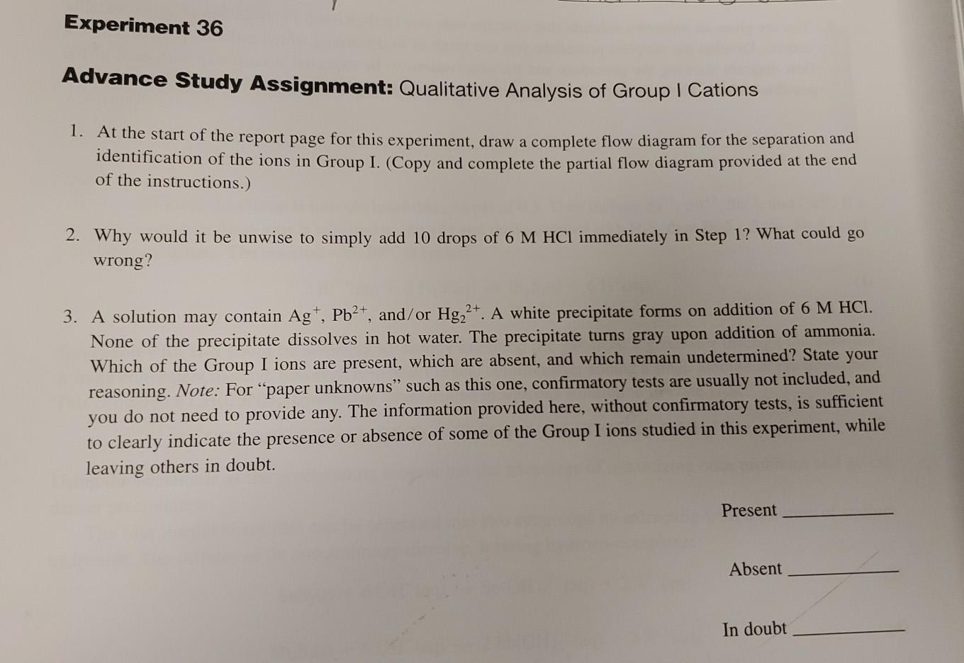 Solved Experiment 36 Advance Study Assignment: Qualitative | Chegg.com