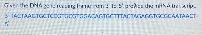 Solved Given the DNA gene reading frame from 3'-to-5', | Chegg.com