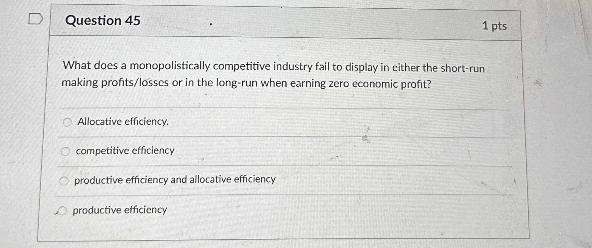 Solved Question 451 ﻿ptsWhat does a monopolistically | Chegg.com