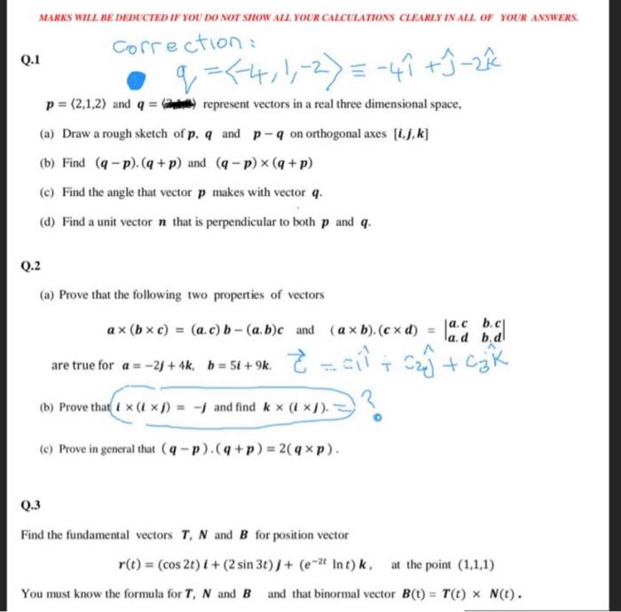 Solved MARKS WILL BE DEDUCTED IF YOU DO NOT SHOW ALL YOUR | Chegg.com