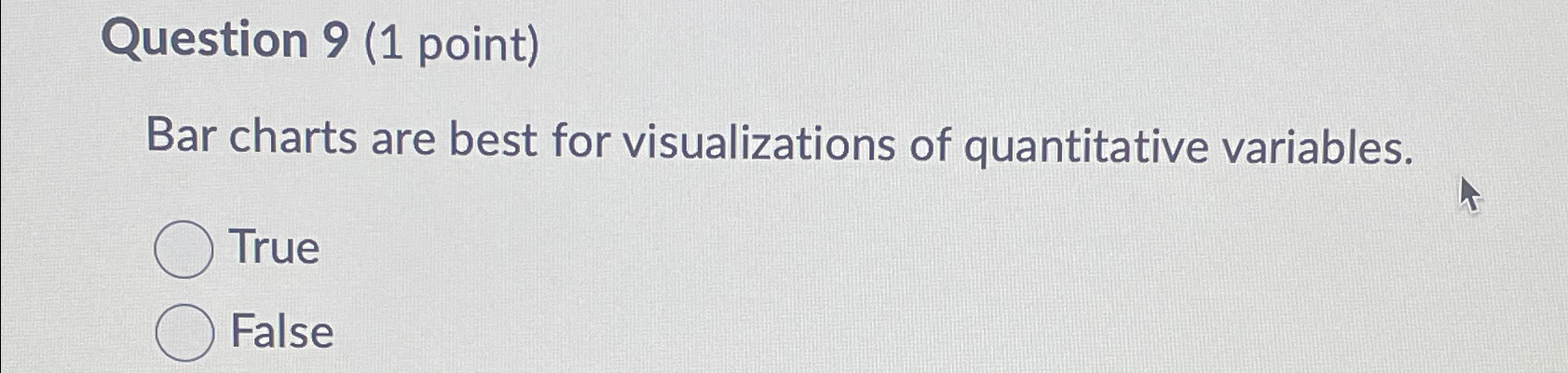 Solved Question 9 (1 ﻿point)Bar charts are best for | Chegg.com
