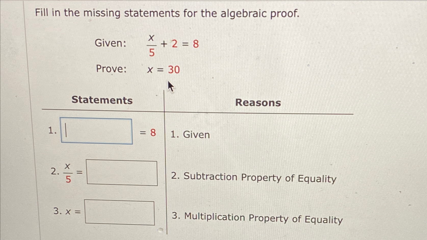 Solved Fill in the missing statements for the algebraic | Chegg.com