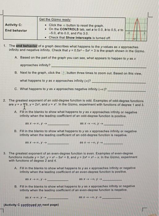 Solved 1. The end behavior of a graph describes what happens | Chegg.com
