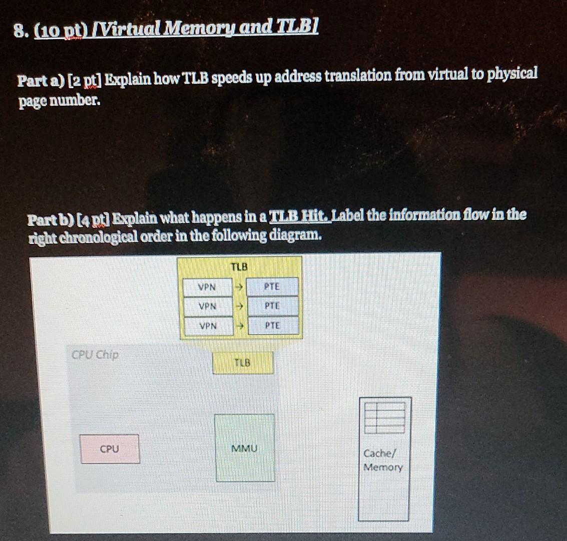 Solved 8. (10 pt/Virtual Memory and TLBI Part a) [2pt] | Chegg.com