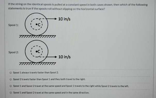 Solved If the string on the identical spools is pulled at a | Chegg.com