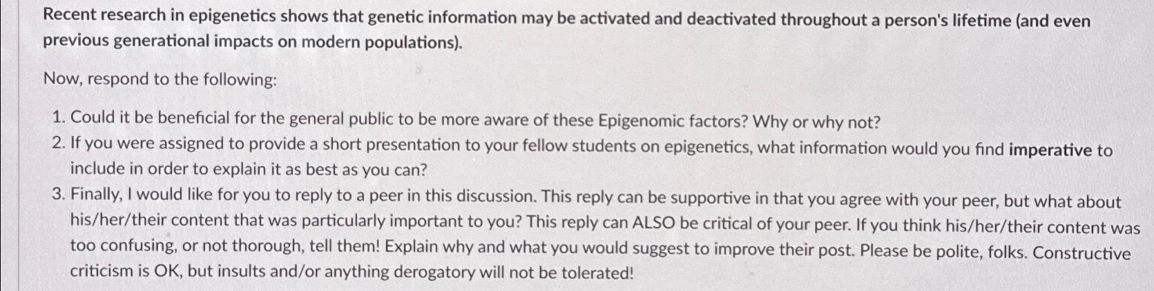 Solved Recent research in epigenetics shows that genetic | Chegg.com