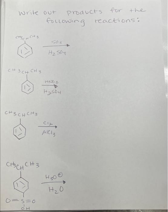 Solved Write out products for the following reactions: | Chegg.com