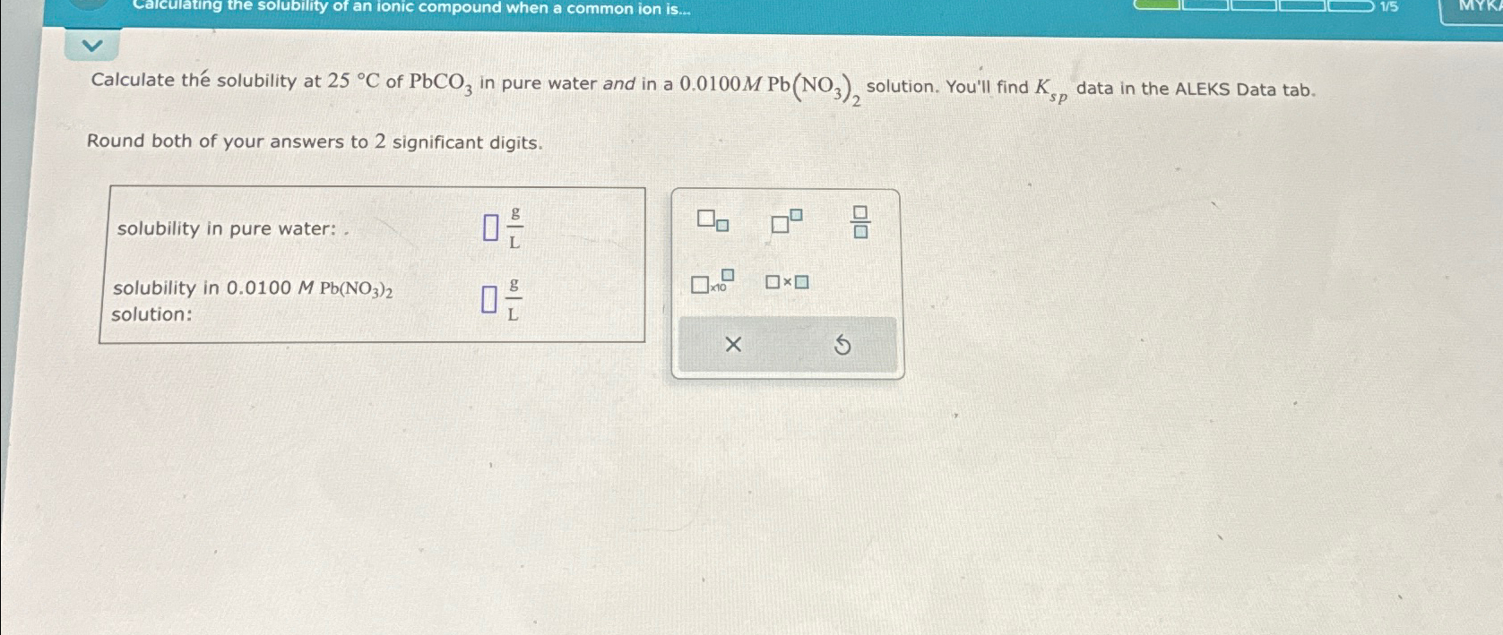 Solved Calculating the solubility of an ionic compound when | Chegg.com