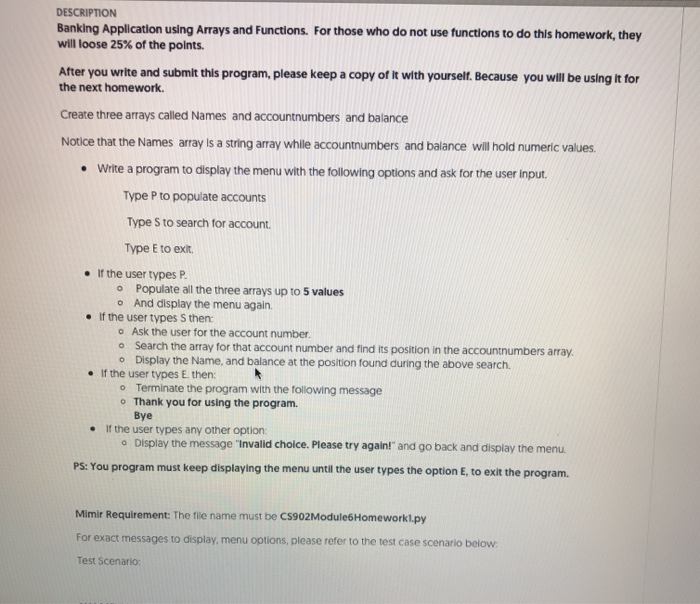 Solved DESCRIPTION Banking Application using Arrays and | Chegg.com