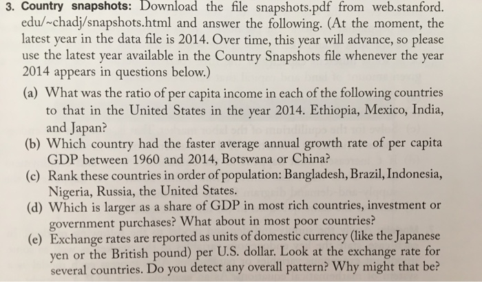 3. Country snapshots: Download the file snapshots.pdf | Chegg.com