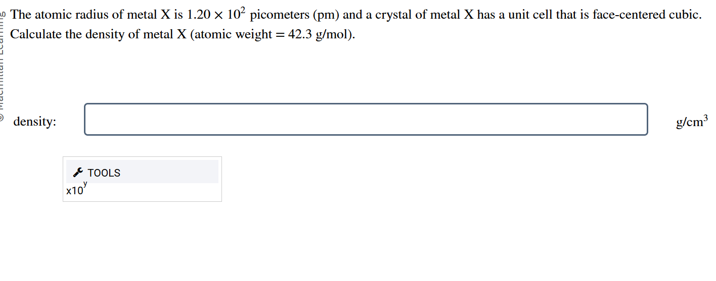 Solved The atomic radius of ﻿metal X is 1.20×102 ﻿picometers | Chegg.com